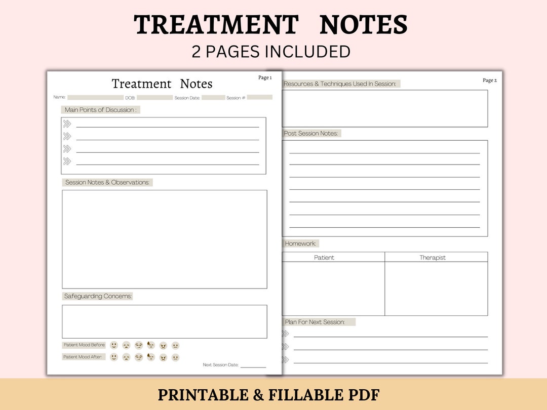Treatment Notes Template | Therapist Notes Template for Clients ...