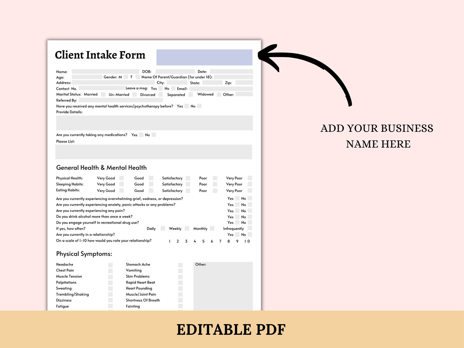 Therapy Client Intake Form Template: Fillable & Printable Counseling ...