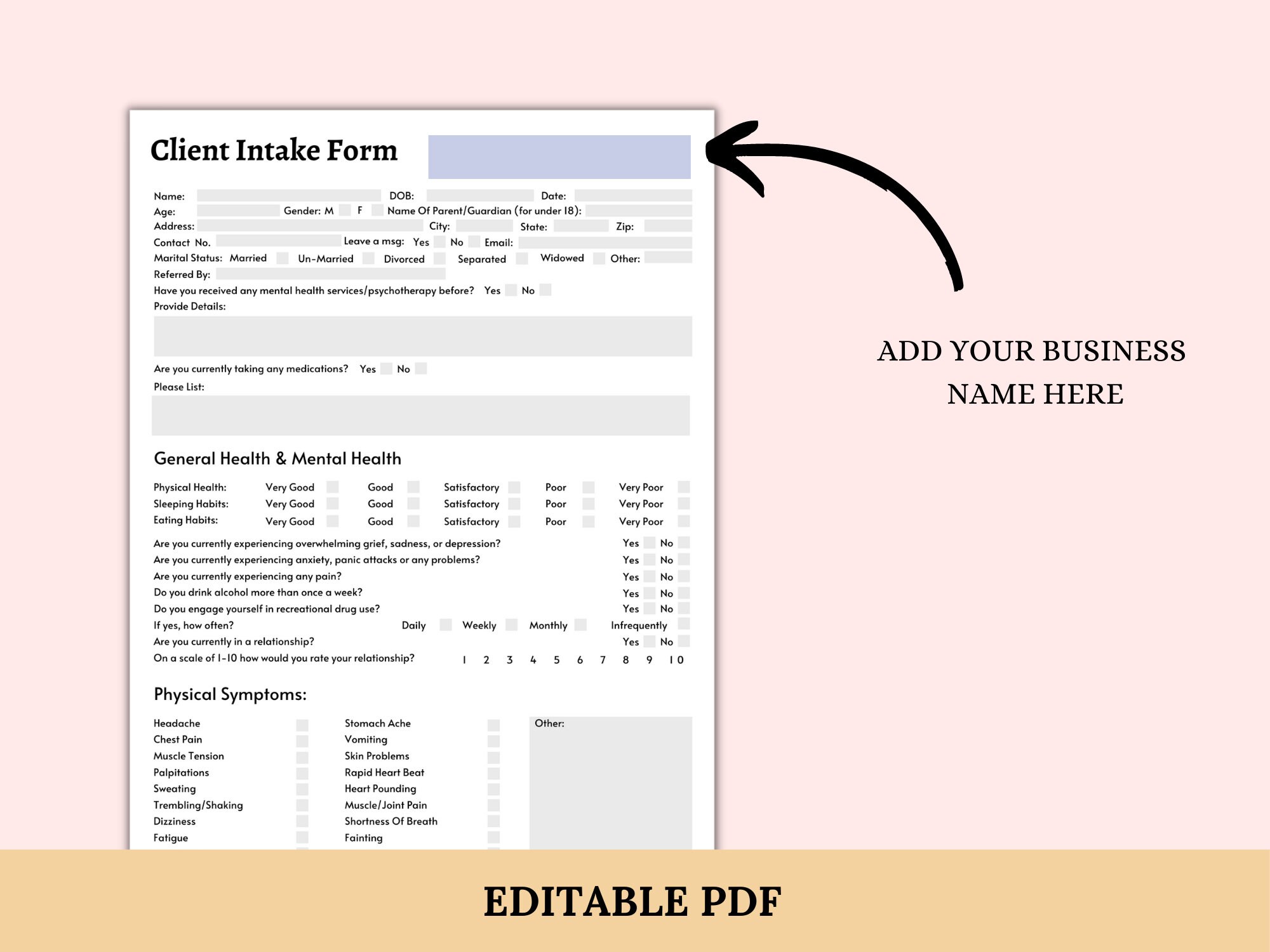 Therapy Client Intake Form Template: Fillable & Printable Counseling ...