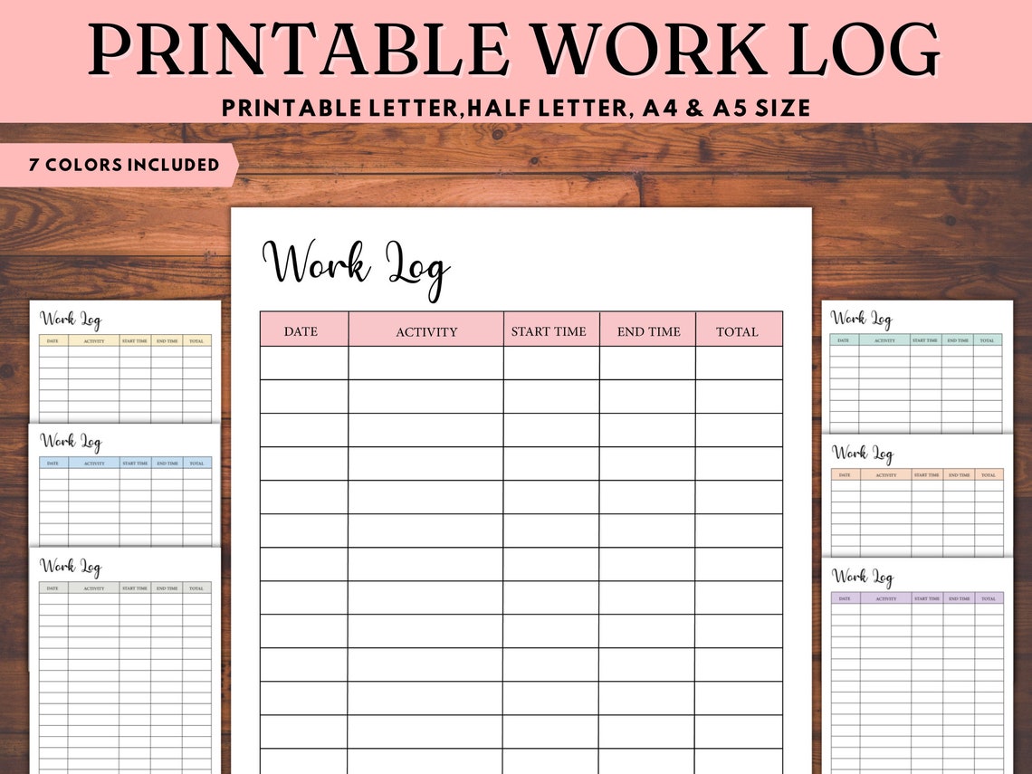Work Log Printable, Time Log Printable, Time Tracker, Work Tracker ...