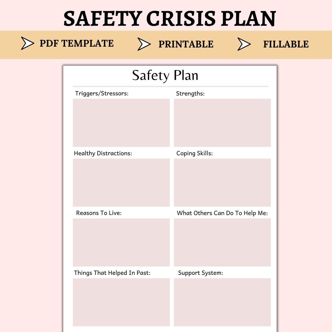 Safety Crisis Plan Template | Therapist Tools | Coping Skills | Suicide ...