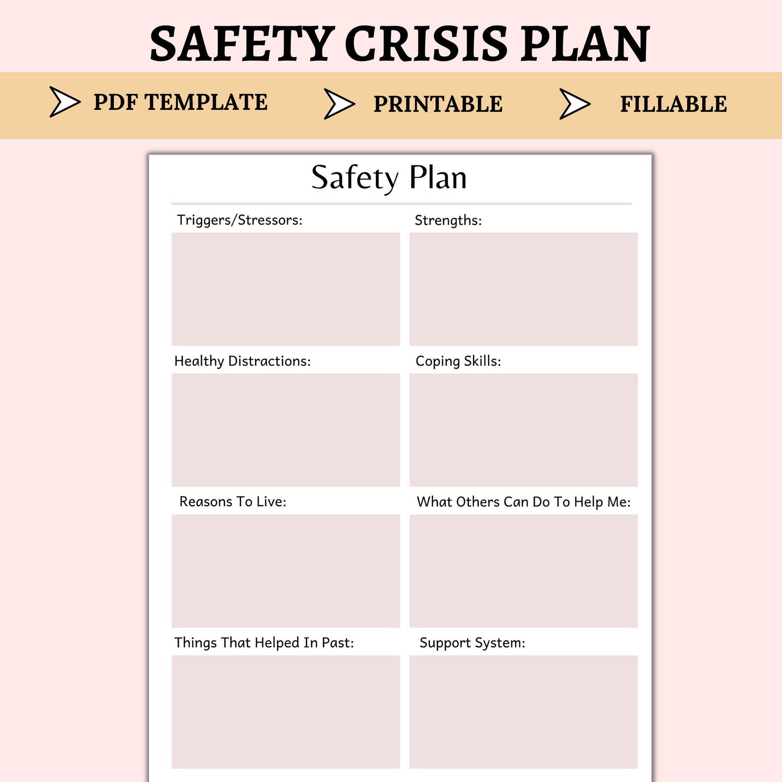 Safety Crisis Plan Template | Therapist Tools | Coping Skills | Suicide ...
