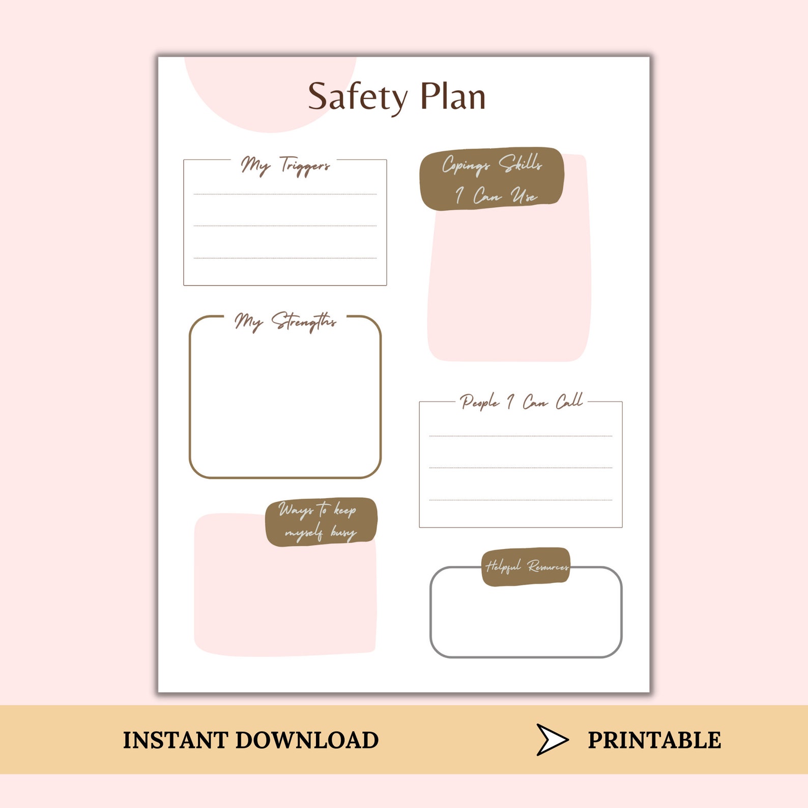 Safety Crisis Plan Template, Therapist Tools, Therapeutic Worksheet ...