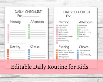 Kids Daily Responsibilities Chore Chart Printable Editable - Etsy