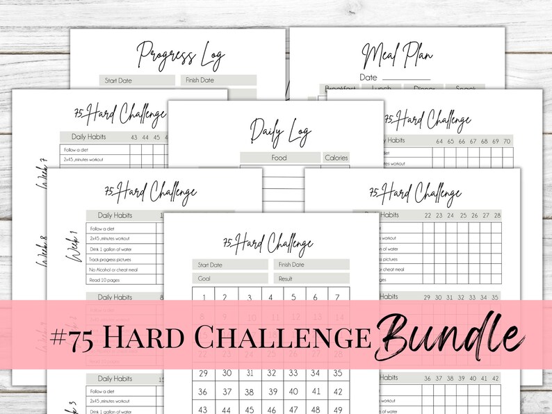 75 Day Challenge Tracker 75 Printable Hard 75 Tracker Habit Tracker 75 ...