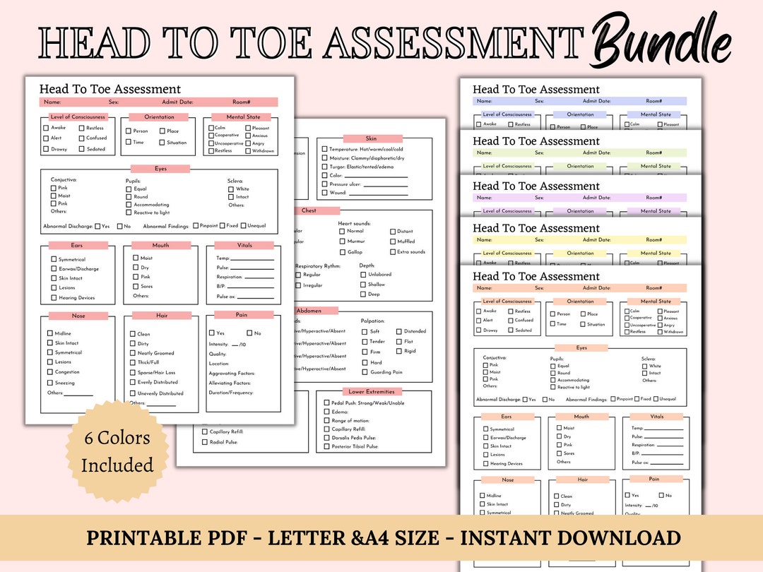 Head to Toe Assessment Template Nursing Checklist Bundle| Nursing ...