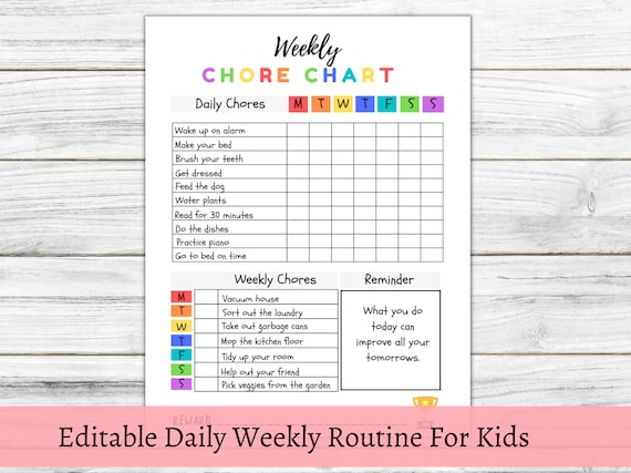 Printable Editable Daily Routine For Kids Chore Chart For