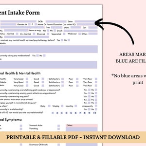 Client Intake Form Template, Therapy Documentation, Fillable Editable ...
