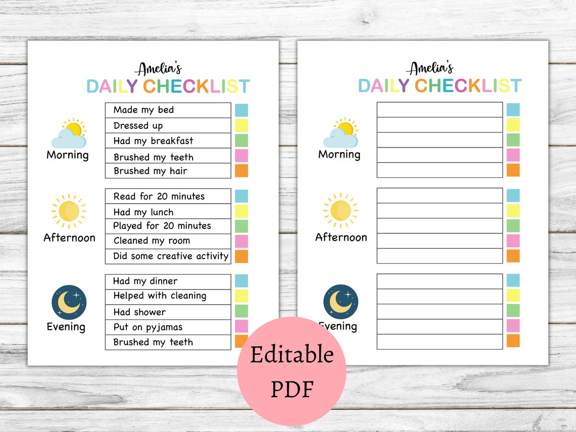 Editable Daily Routine Checklist for Kids, Chore Chart for Kids ...