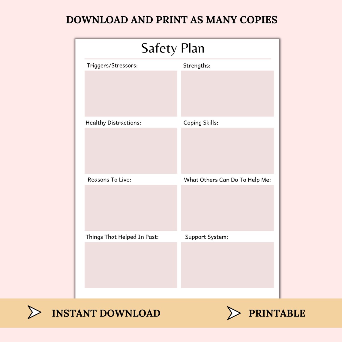Safety Crisis Plan Template | Therapist Tools | Coping Skills | Suicide ...