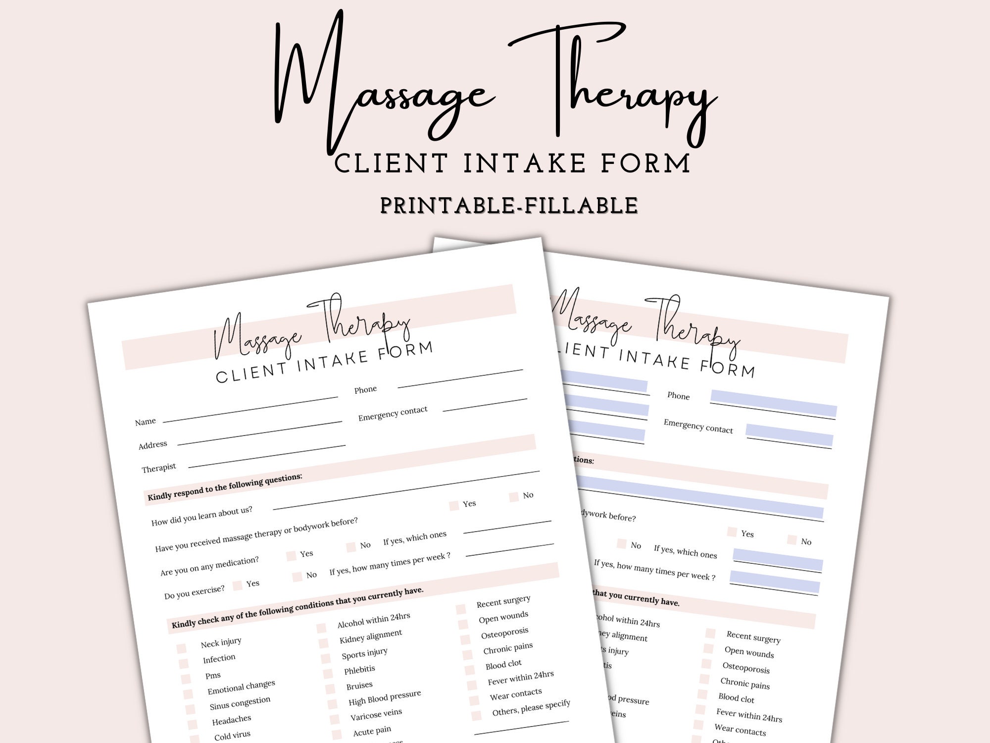 Massage Therapy Client Intake Form Template: Spa Consultation ...