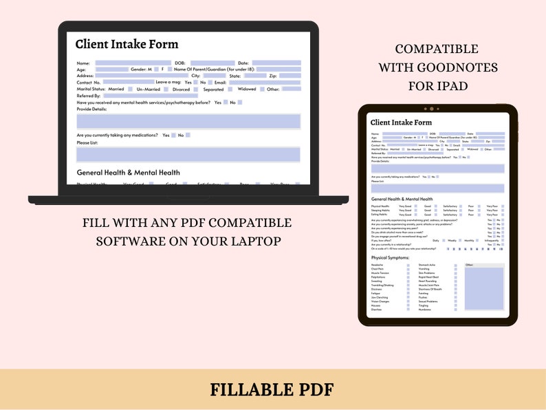 Client Intake Form Template, Therapy Documentation, Fillable Editable ...
