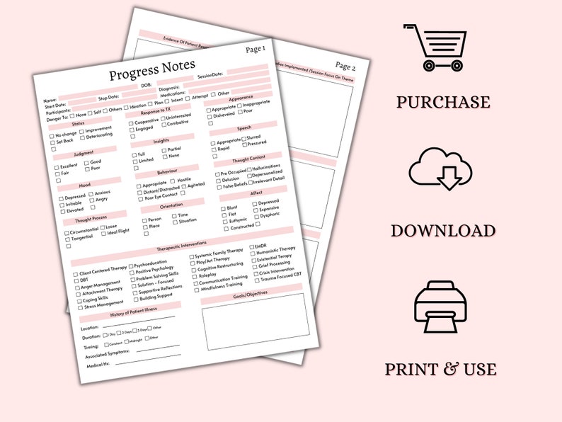 Therapy Client Progress Notes Template: Printable & Fillable PDF - Etsy