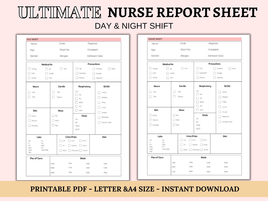 Ultimate Nurse Report Sheet Day & Night Shift With Medication | ICU ...