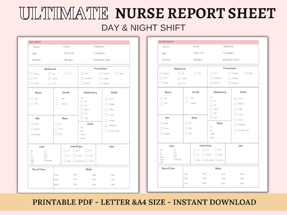 Ultimate Nurse Report Sheet Day & Night Shift With Medication - Etsy