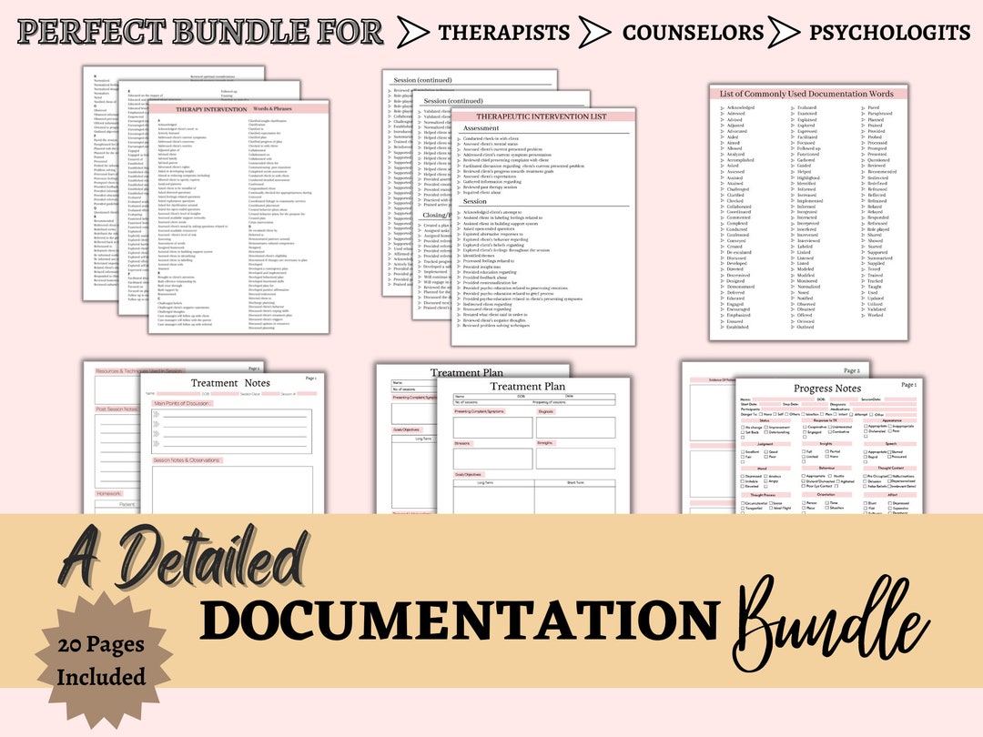 Therapy Documentation Bundle Therapist Tools, Client Progress Notes ...