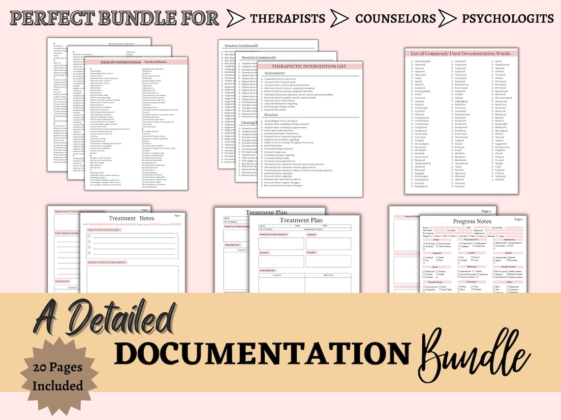 Therapy Documentation Bundle Therapist Tools, Client Progress Notes ...