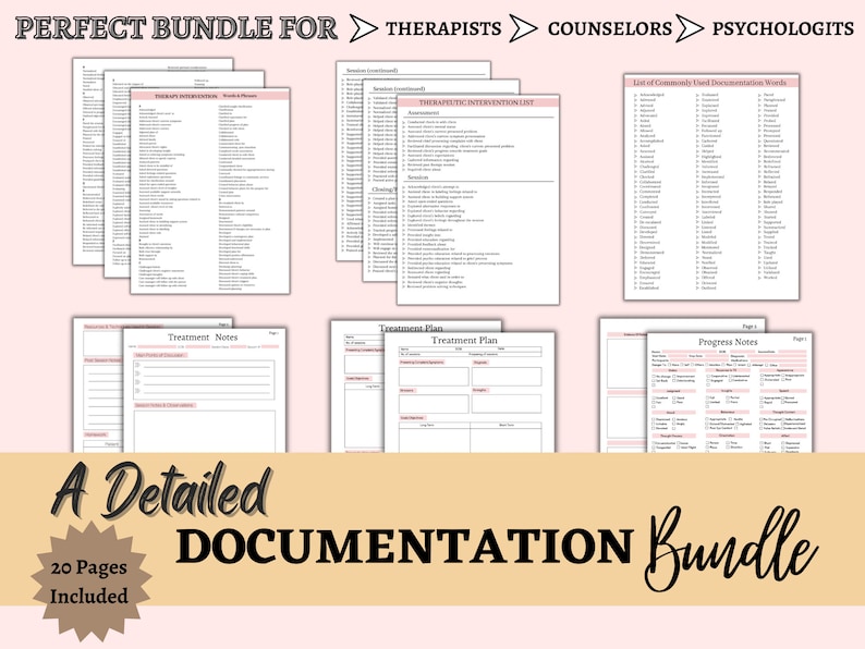 Therapy Documentation Bundle Therapist Tools, Client Progress Notes ...