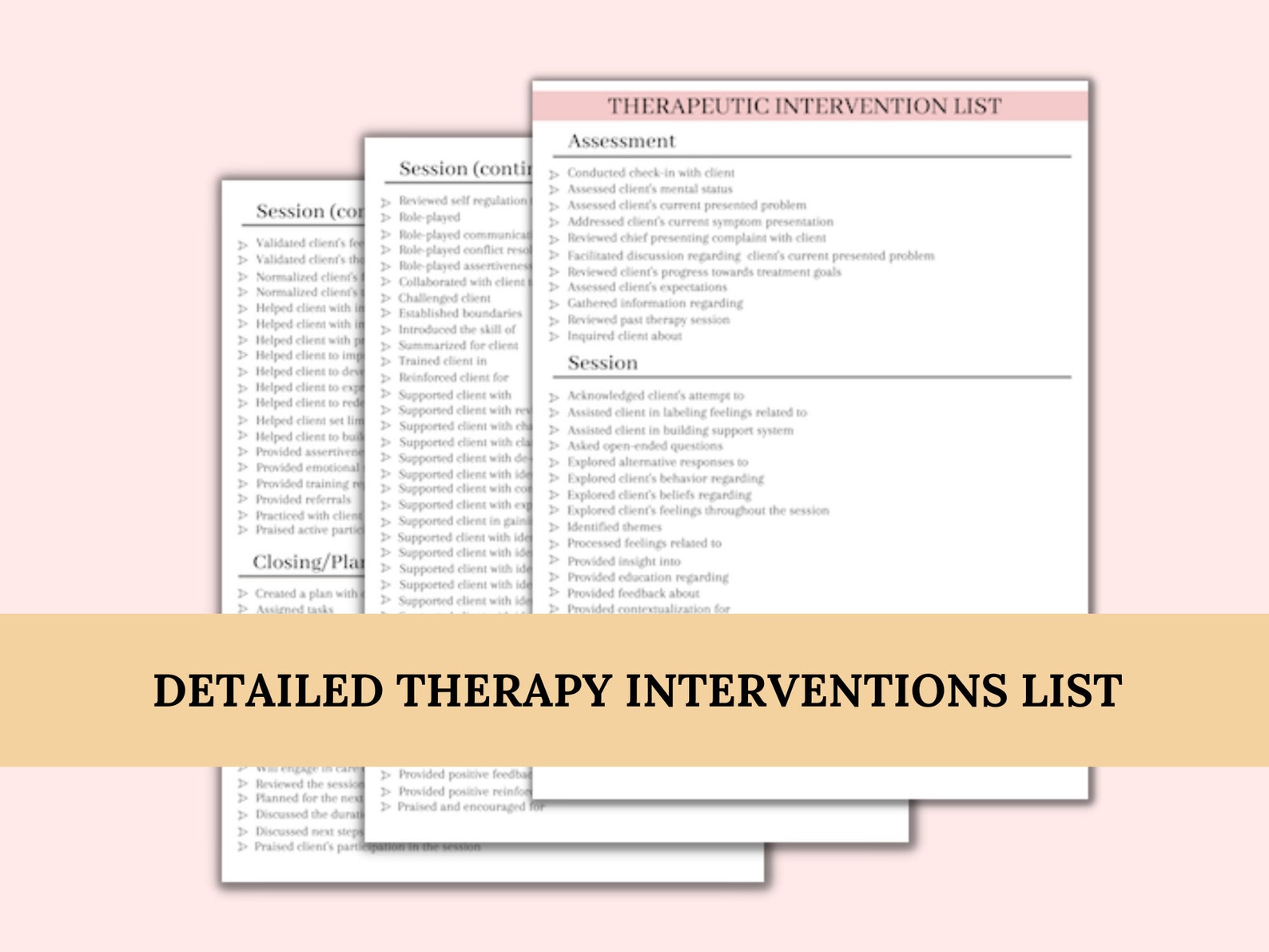Therapeutic Intervention List, Therapist Cheat Sheet, Therapy Progress ...