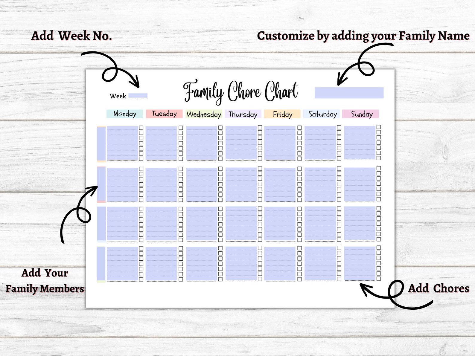 Family Chore Chart, Adult Chore Chart, Editable Chore Chart, Family ...
