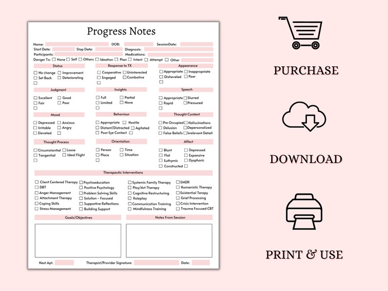 Progress Notes for Therapists | Client Counseling Template | Client ...