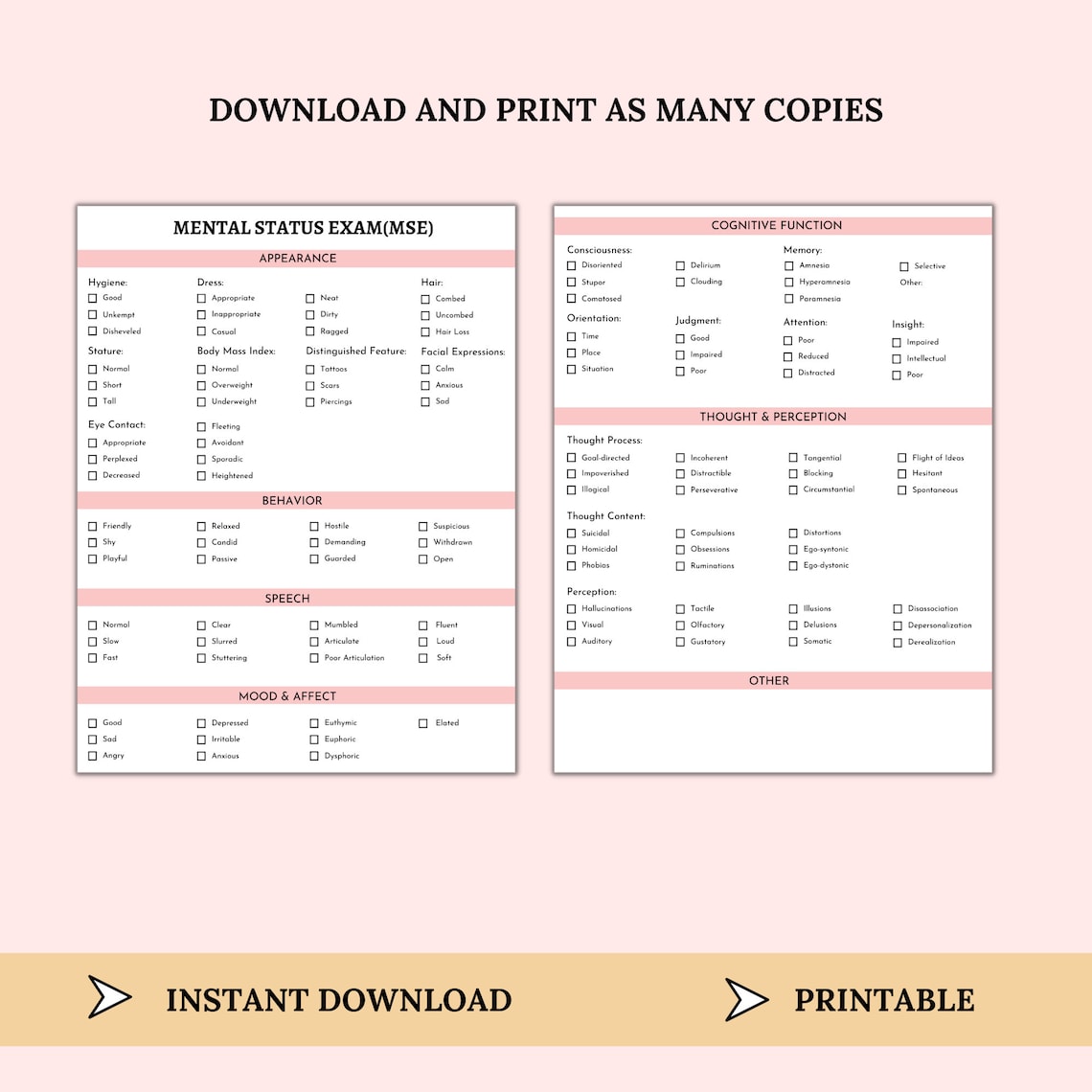Mental Status Exam Cheat Sheet, Therapy Forms, Client Intake Form ...