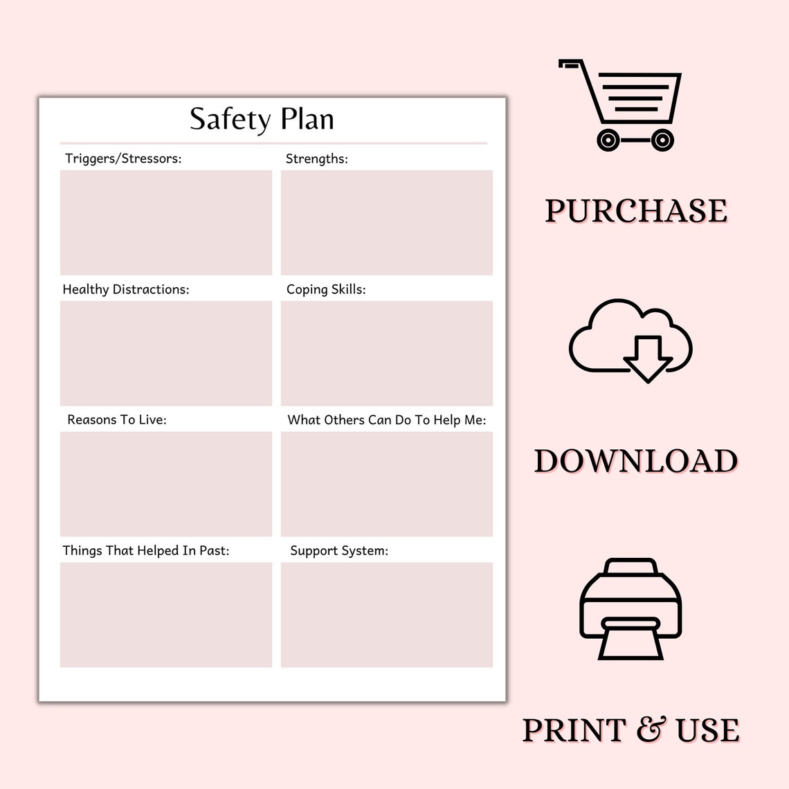 Safety Crisis Plan Template | Therapist Tools | Coping Skills | Suicide ...