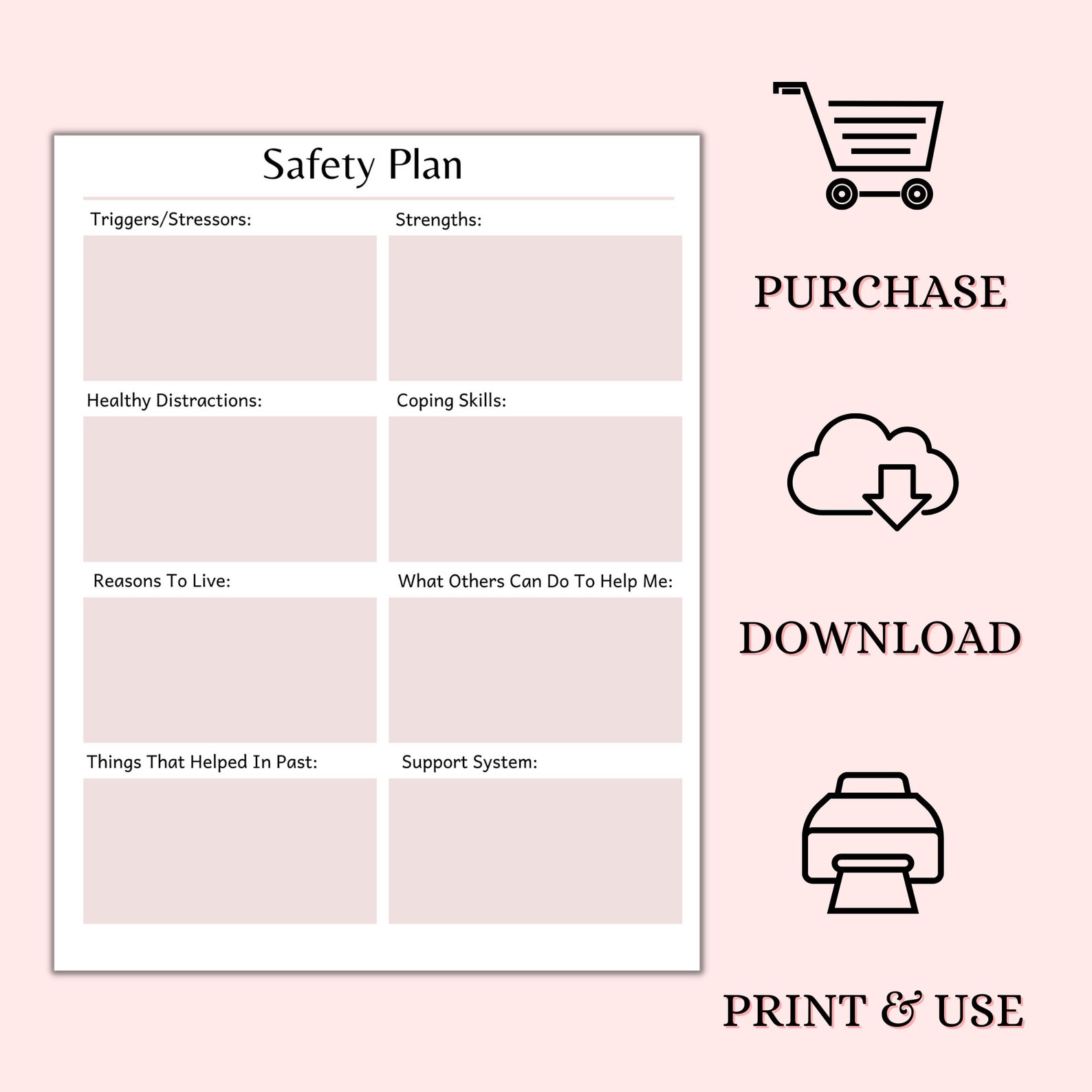 Safety Crisis Plan Template | Therapist Tools | Coping Skills | Suicide ...