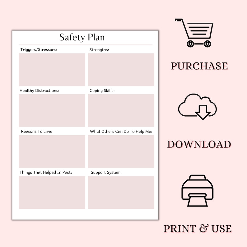 Safety Crisis Plan Template | Therapist Tools | Coping Skills | Suicide ...
