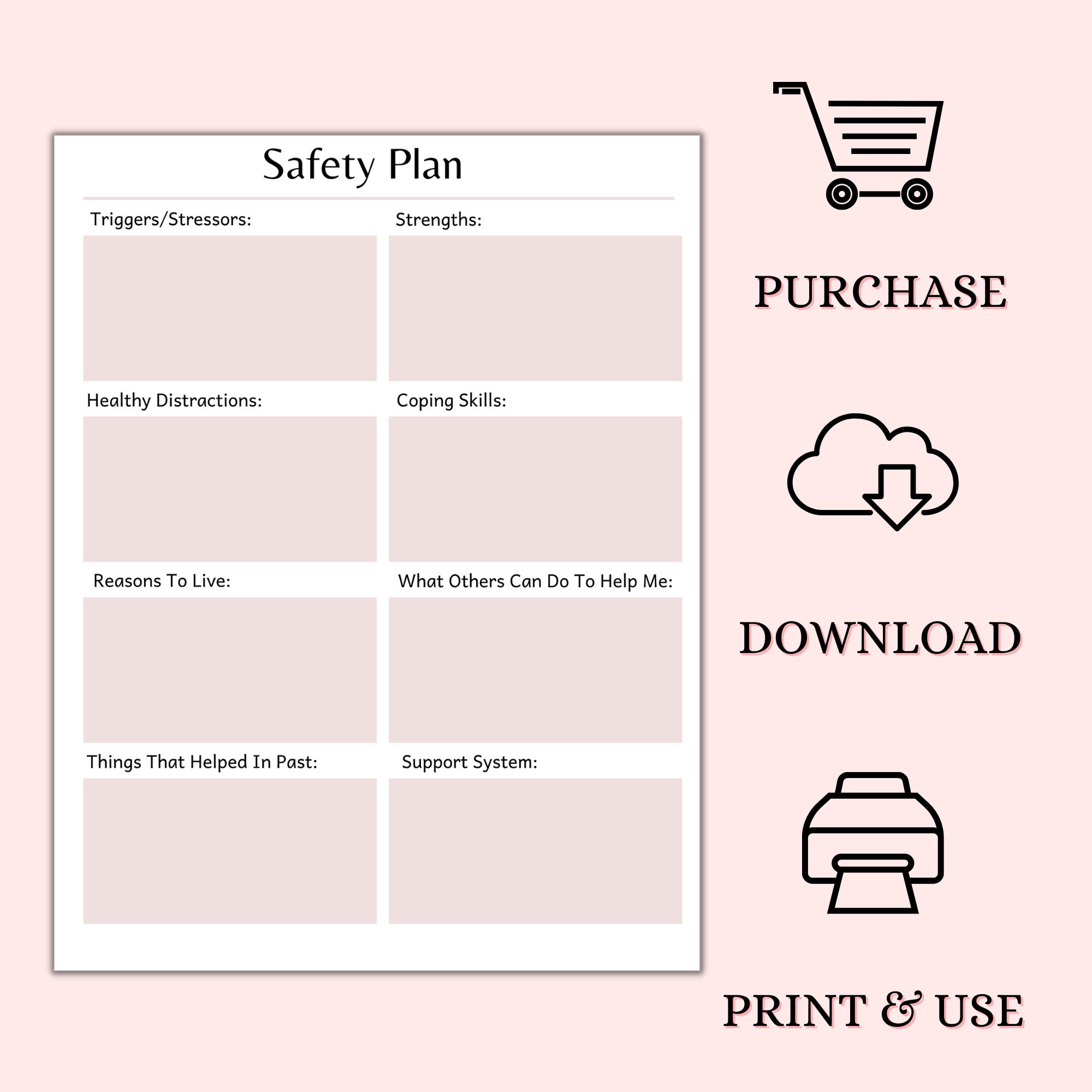 Safety Crisis Plan Template | Therapist Tools | Coping Skills | Suicide Prevention | Counseling ...