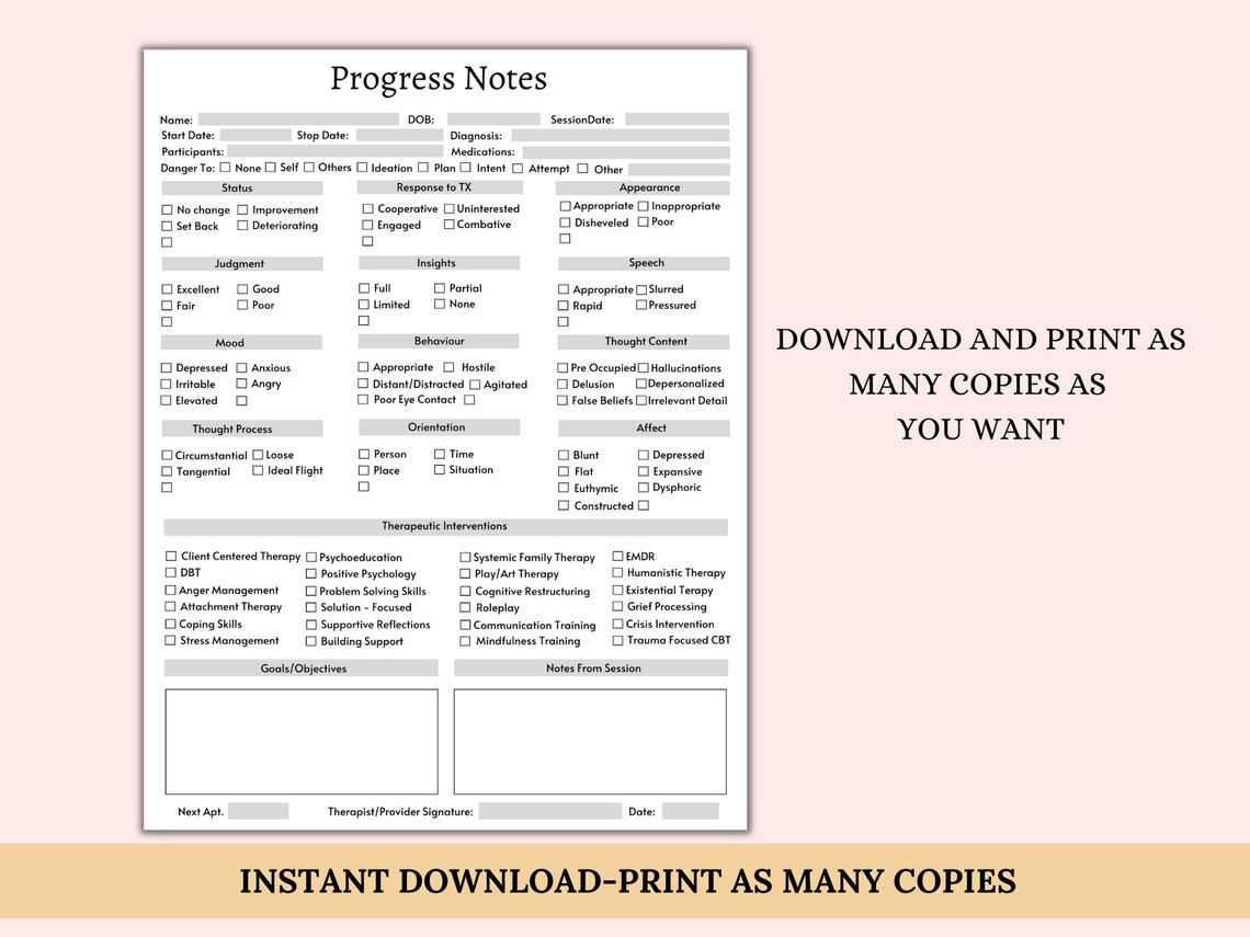 Progress Notes for Therapists | Client Counseling Template | Client ...