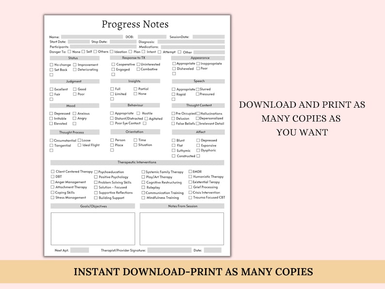 Progress Notes for Therapists | Client Counseling Template | Client ...