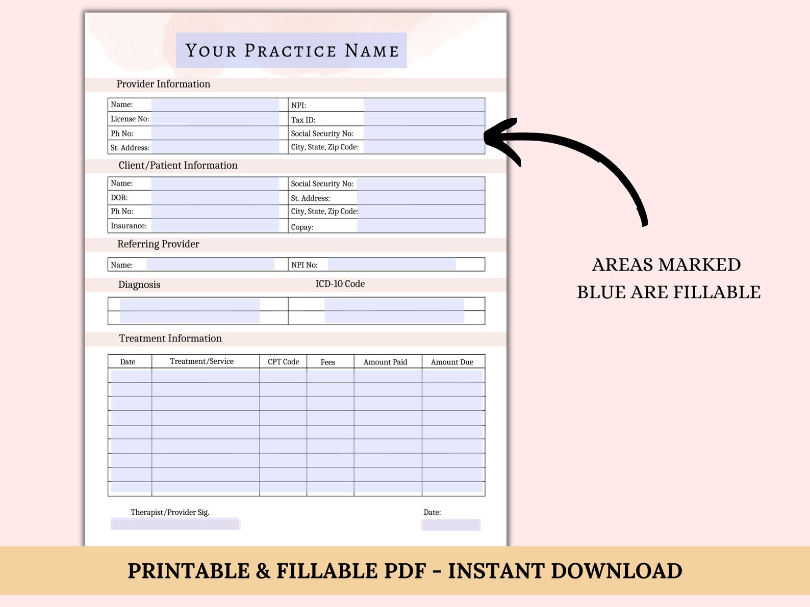 Superbill Template for Mental Health Provider / Therapist | Fillable ...