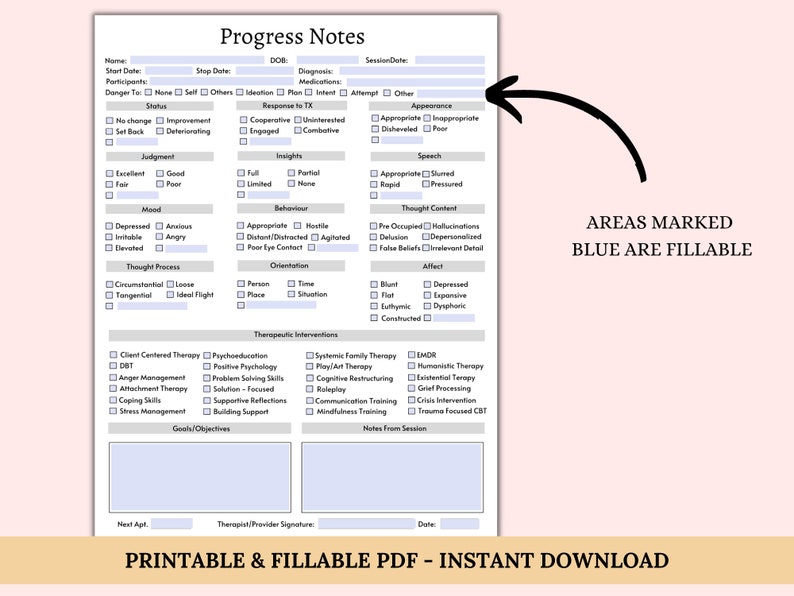 Progress Notes for Therapists | Client Counseling Template | Client ...