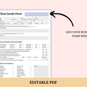 Therapy Client Intake Form Template: Fillable Counseling Paperwork (PDF Printable & Digital) - Etsy