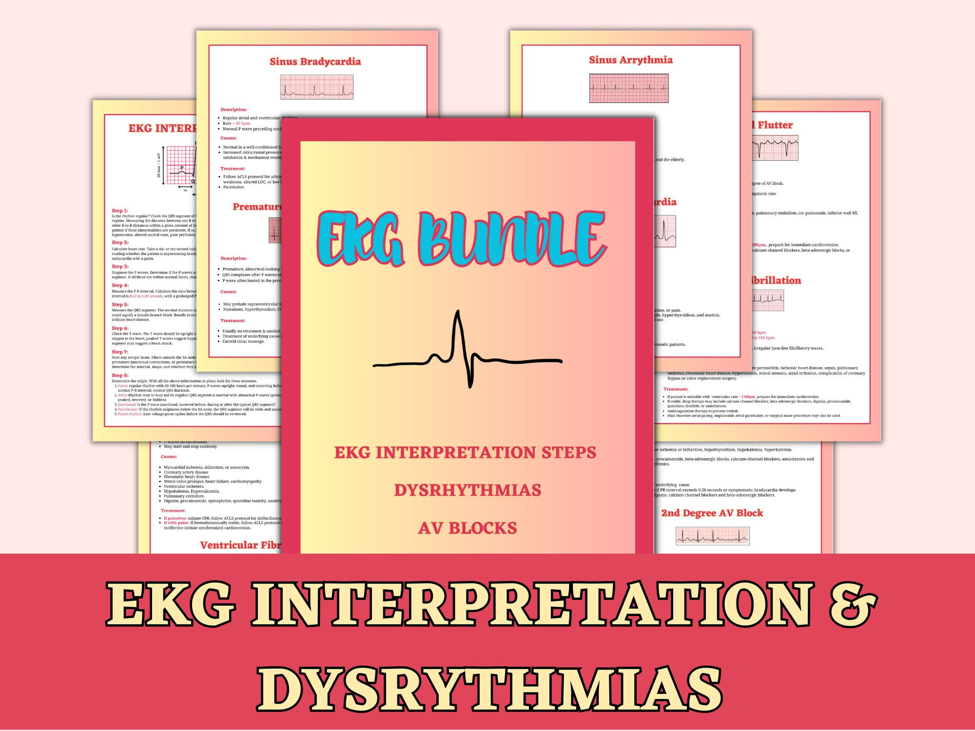 EKG & Dysrhythmia Interpretation Cheat Sheet Bundle, Nursing ...