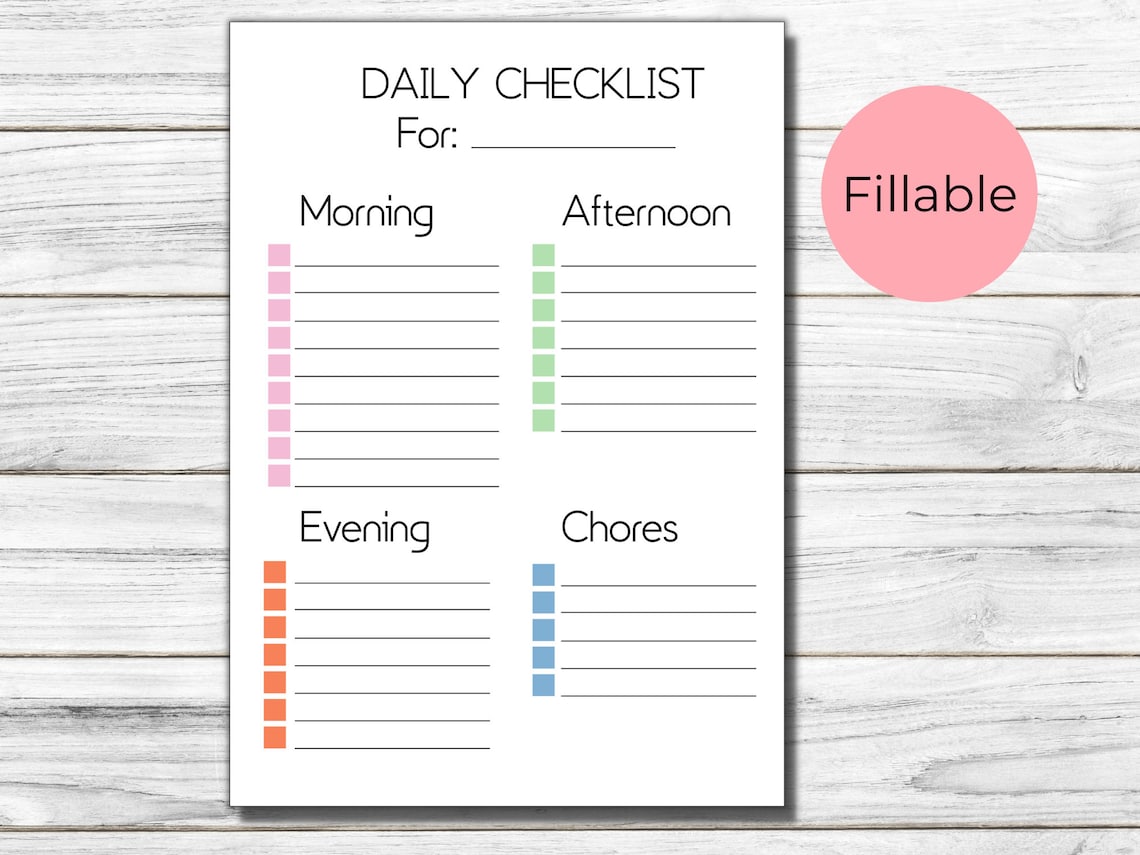 Chore Chart for Kids,daily Checklist Editable, Daily Routine Printable ...