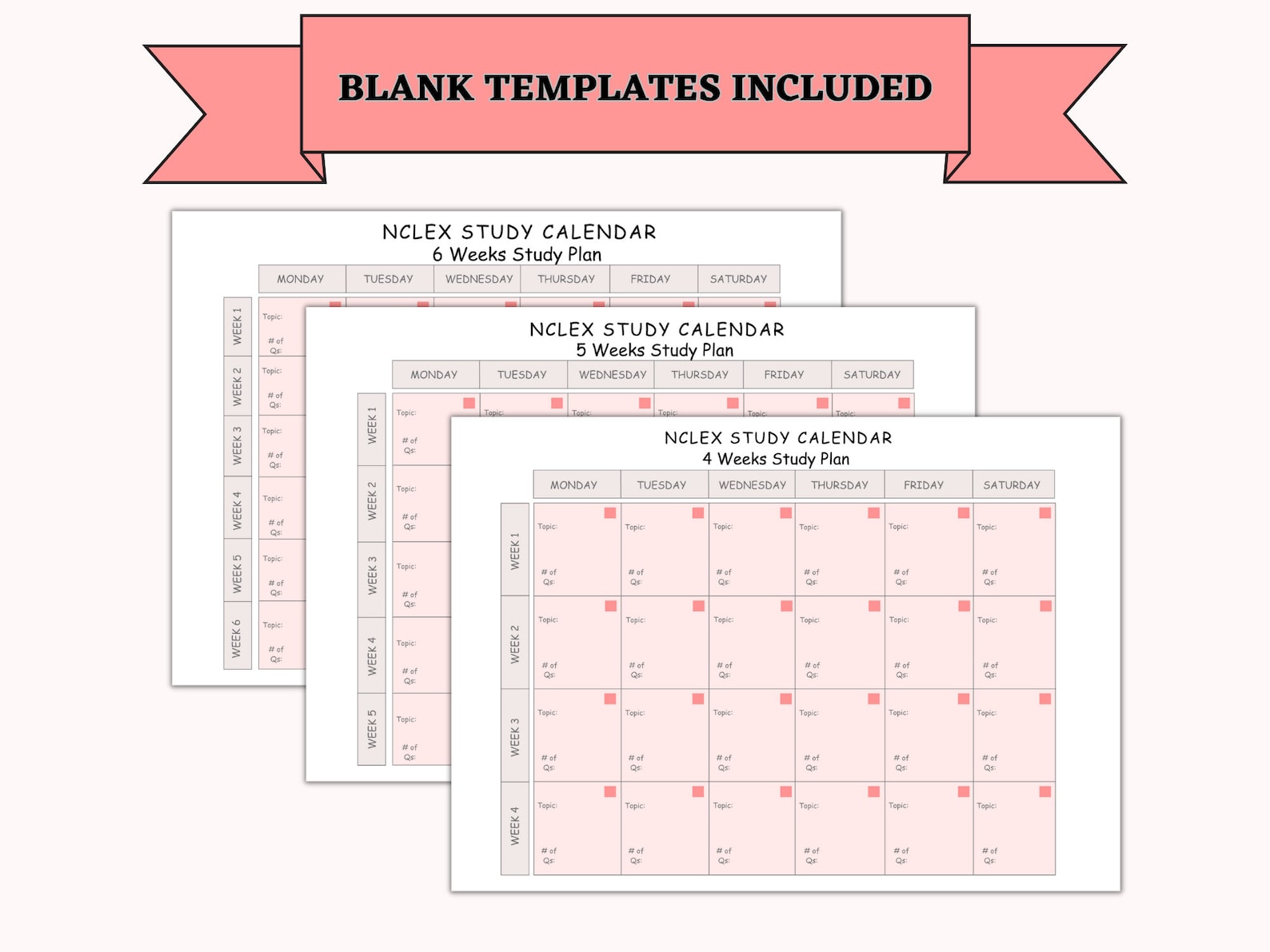 NCLEX Study Plan Calendar: 4, 5, 6 Week Guide (printable PDF) - Etsy