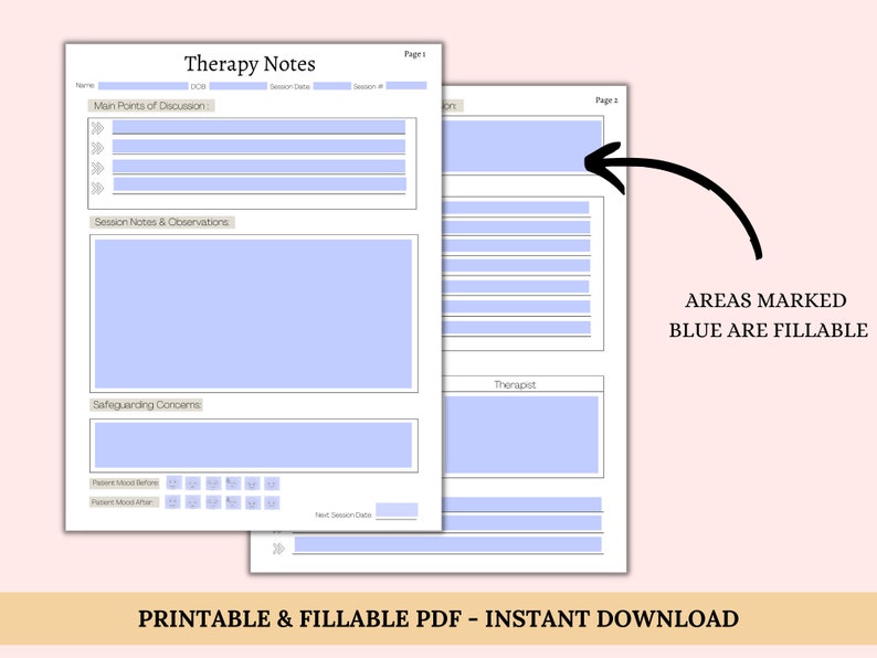Therapy Notes | Therapist Worksheet | Printable & Fillable Therapy ...