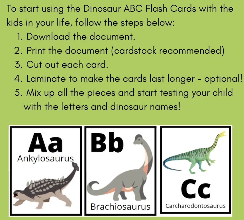 Dinosaur Alphabet Flashcards Dino ABC Practice Kids Letter - Etsy