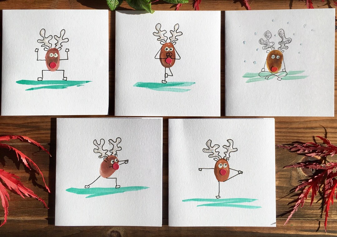 Yoga Reindeer Christmas Cards Set, Reindeer Christmas Cards, Reindeer ...
