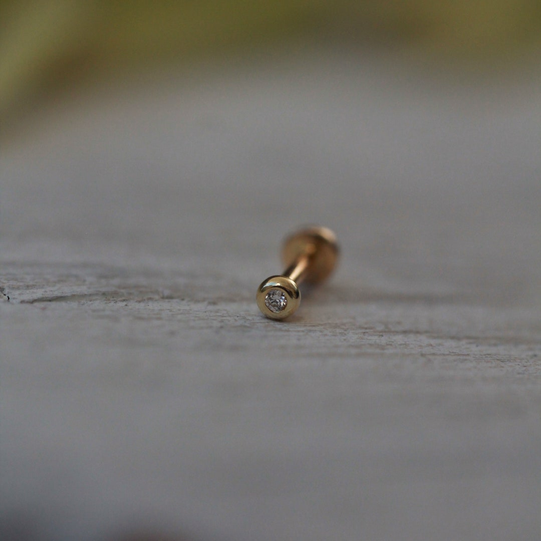 White Diamond Solid Gold Labret Stud - Tiny 2mm Solid Gold Ball ...
