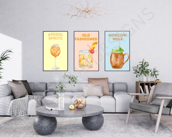 12 Classic Cocktail Posters, Bar Cart Prints, Alcohol Prints ...