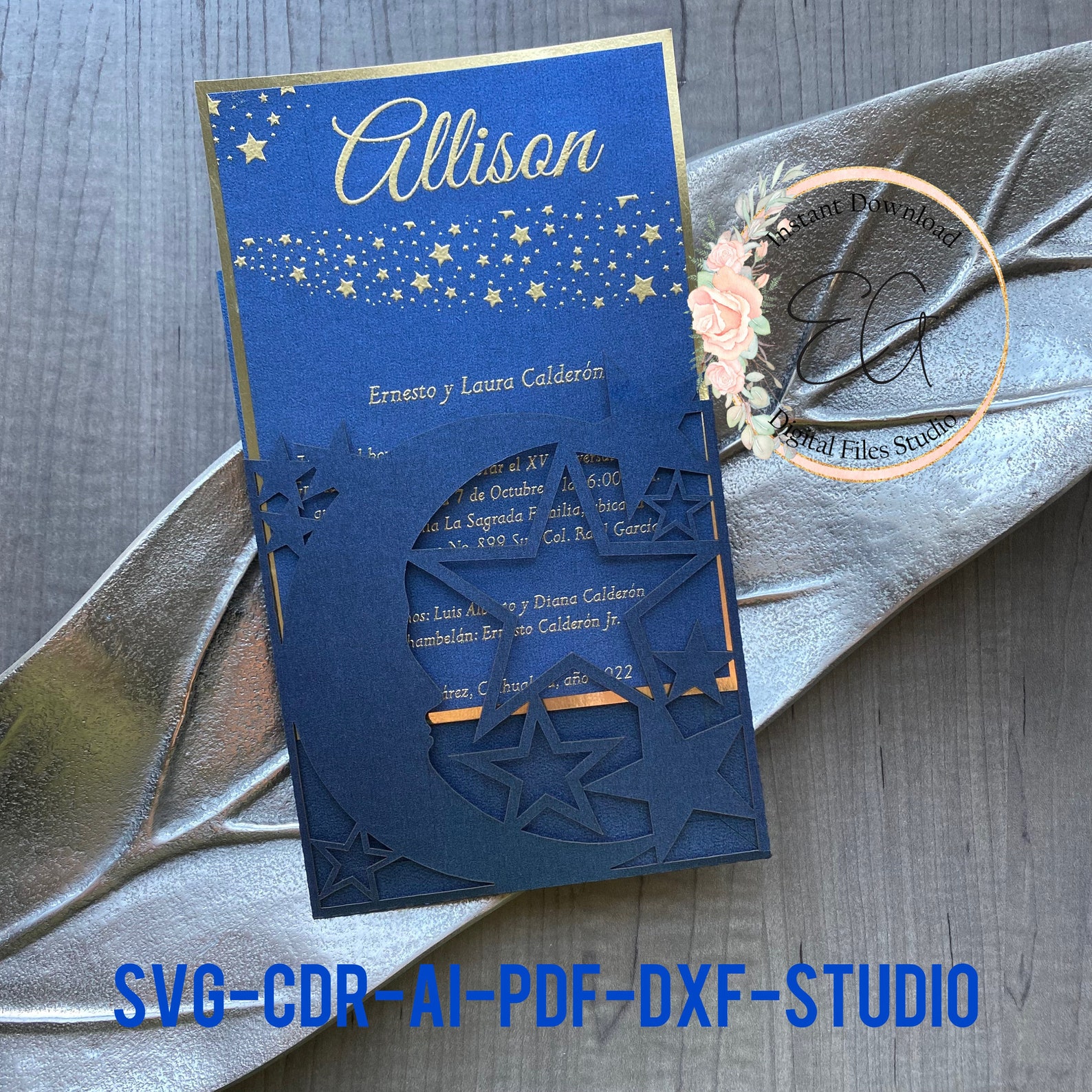 5"x7" TEMPLATE SVG Moon and Stars, Pocket Envelope, Laser Cut, Cricut ...