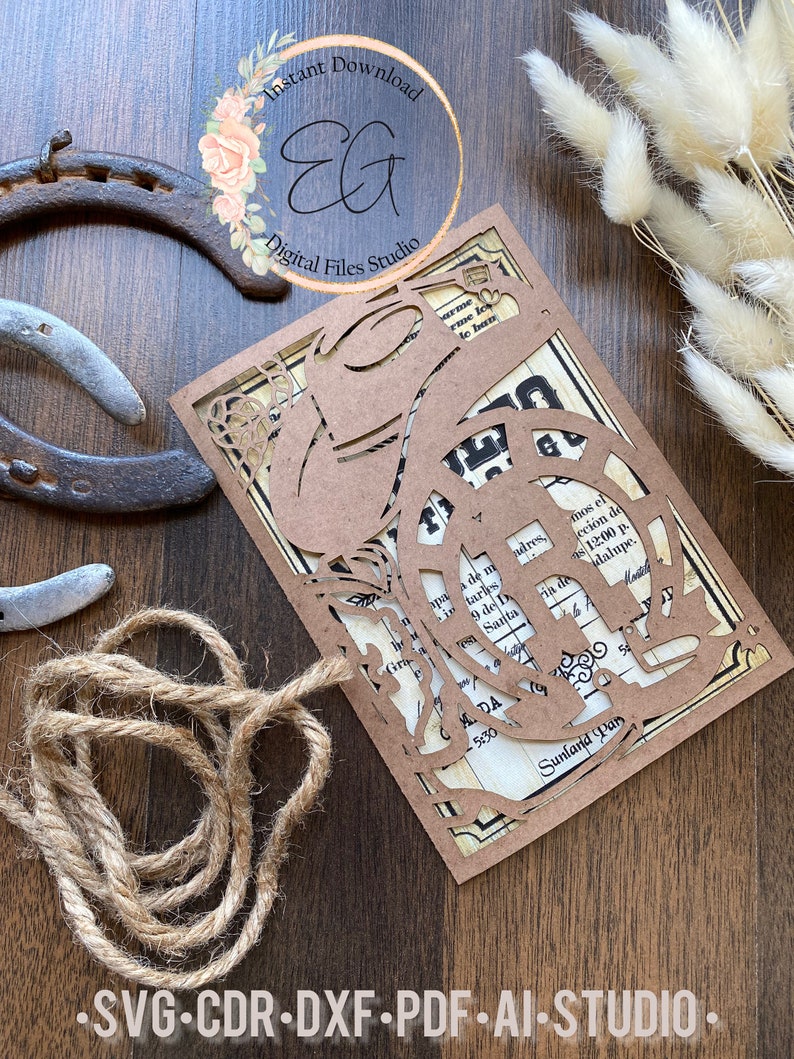 COWBOY CARD TEMPLATE Svg, Pdf, Dxf, Cdr, Ai, Studio. Template for ...