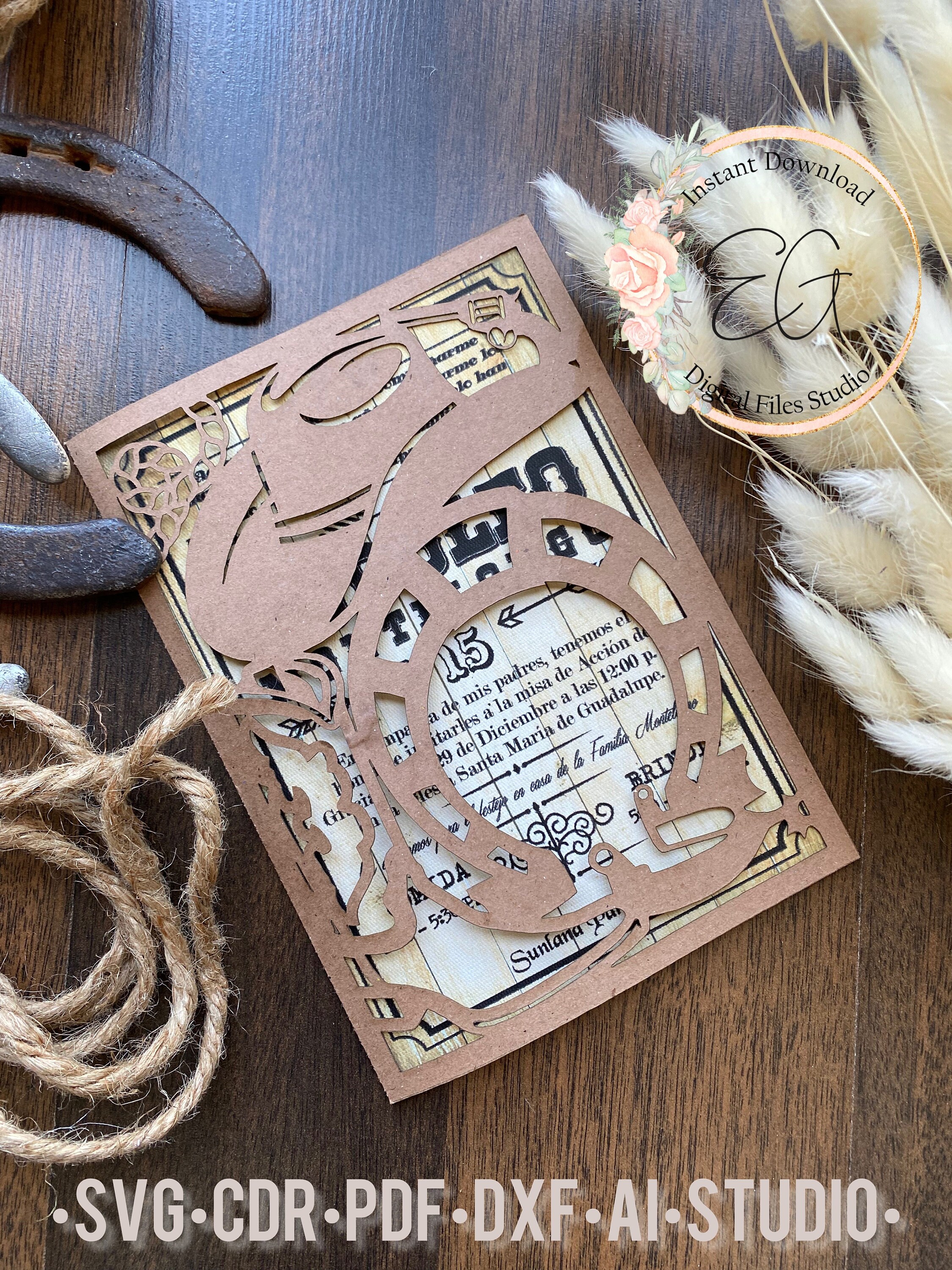 COWBOY CARD TEMPLATE Svg, Pdf, Dxf, Cdr, Ai, Studio. Template for ...