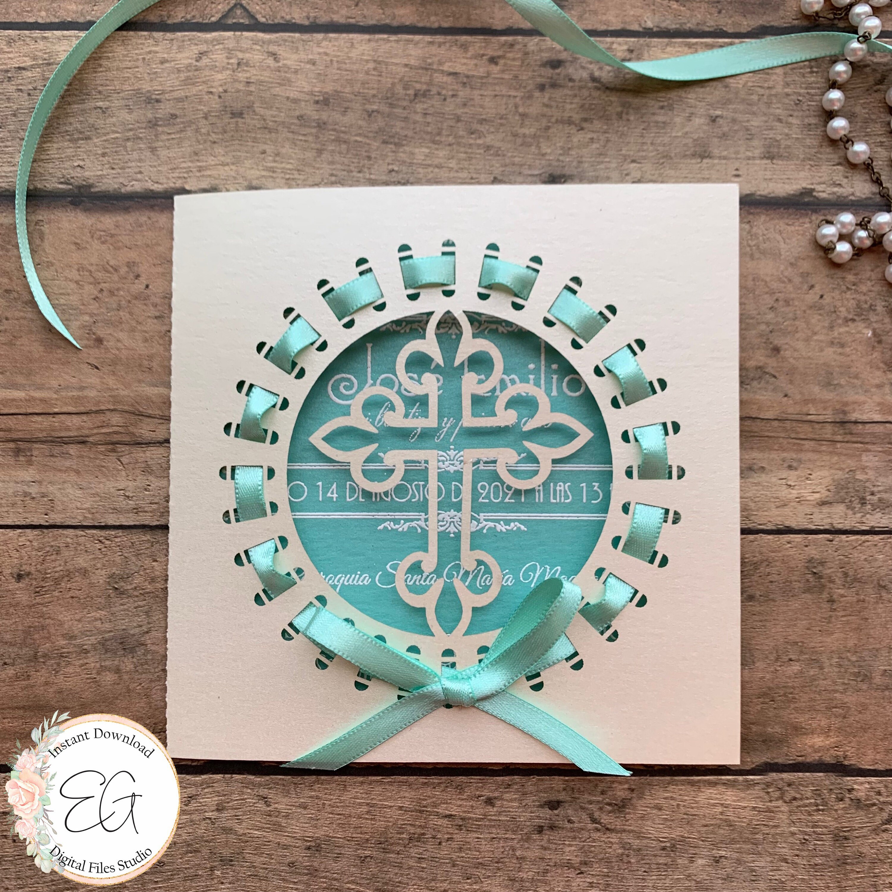 5 x 5 Baptism Card Template laser cut or plotter. - Etsy México