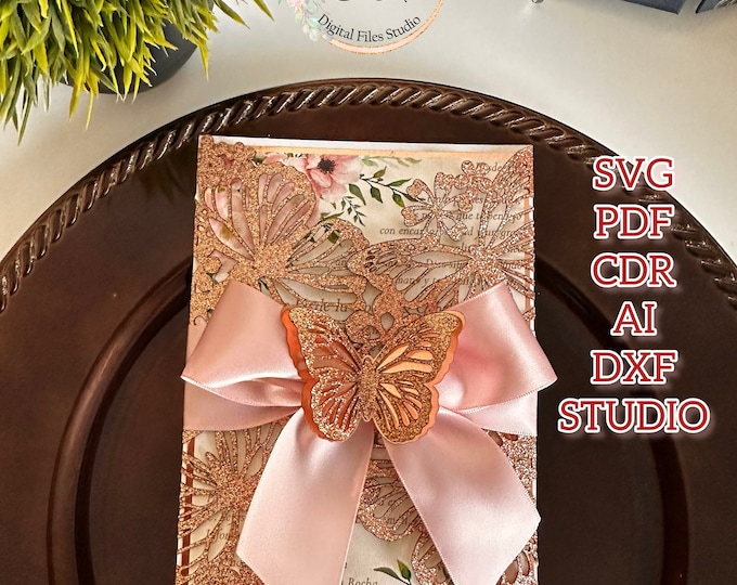 5x7 Butterfly Card Template SVG DXF PNG, Gate Fold Butterfly Invitation ...