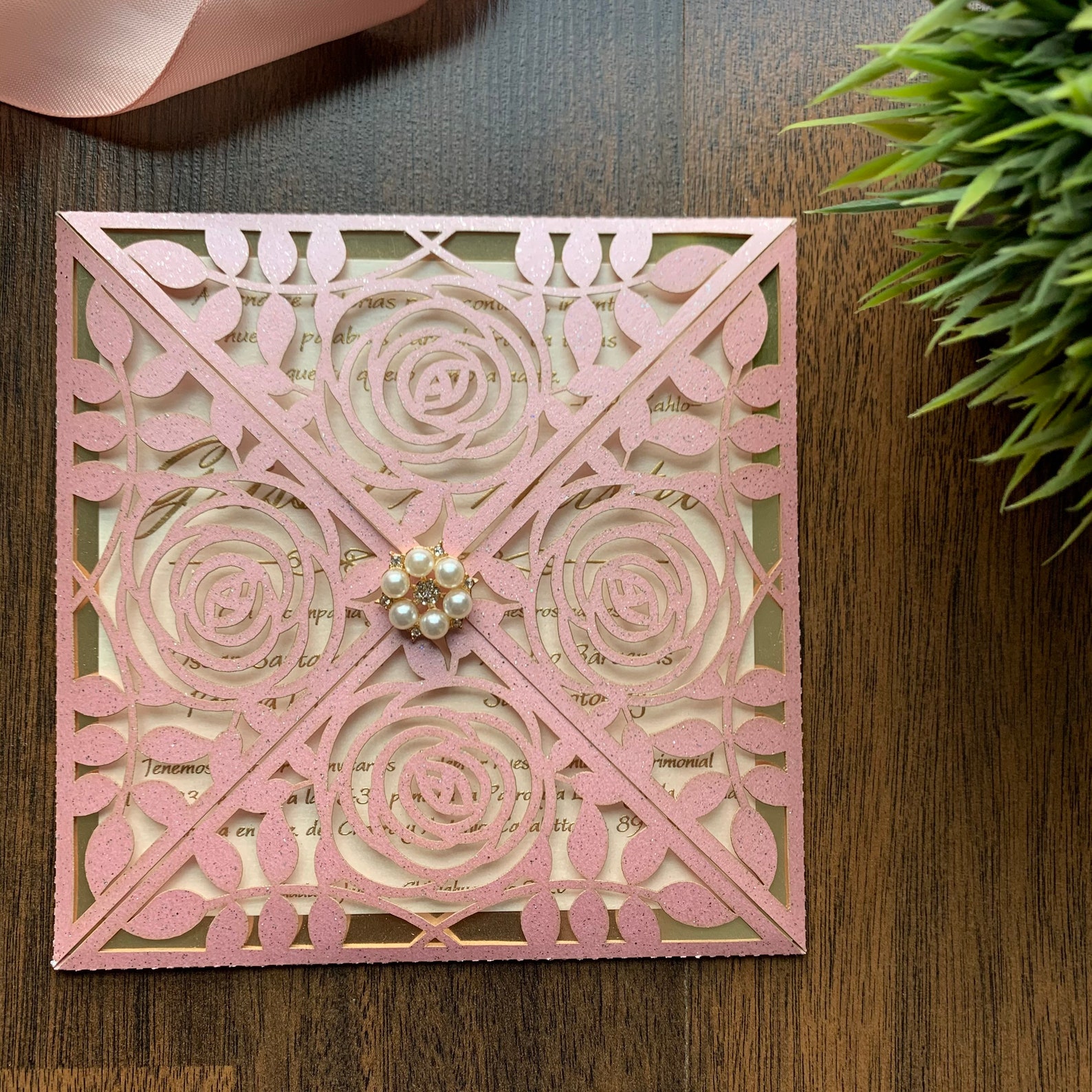 6x6 Roses Card Template. Four Fold Square Laser - Etsy España