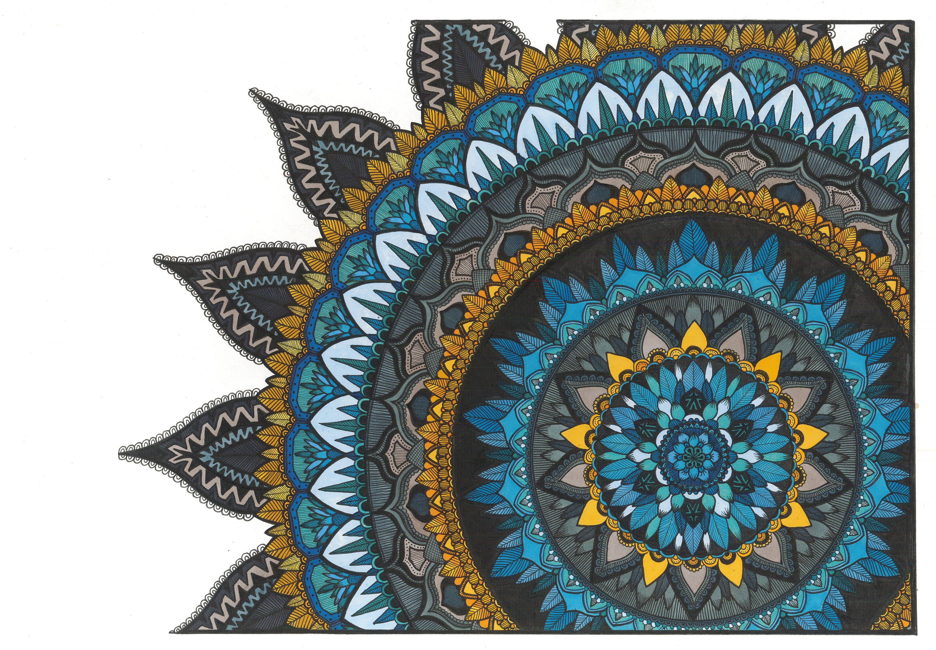 Mandala Art Print in Blue Grey and Yellow - Etsy